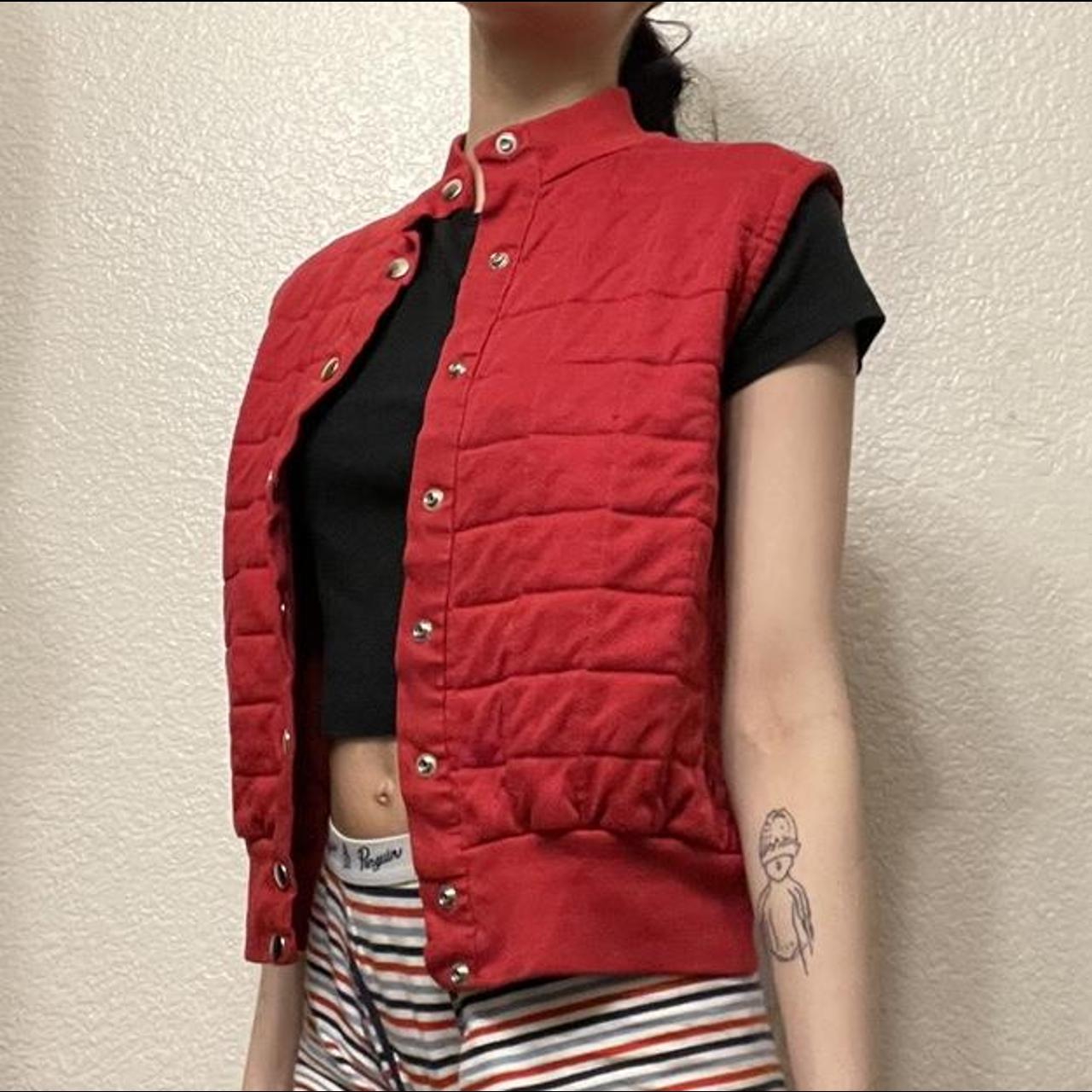 little red quilted vest! cute grandma vest, buttons... - Depop
