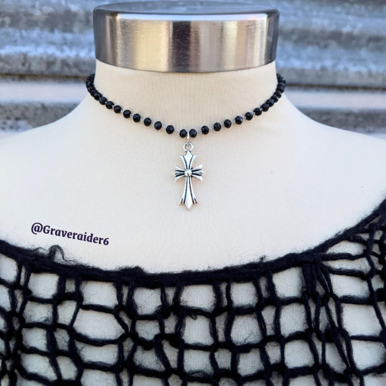 Gothic y2k style Emo Cross Choker Necklace 🖤 -... - Depop