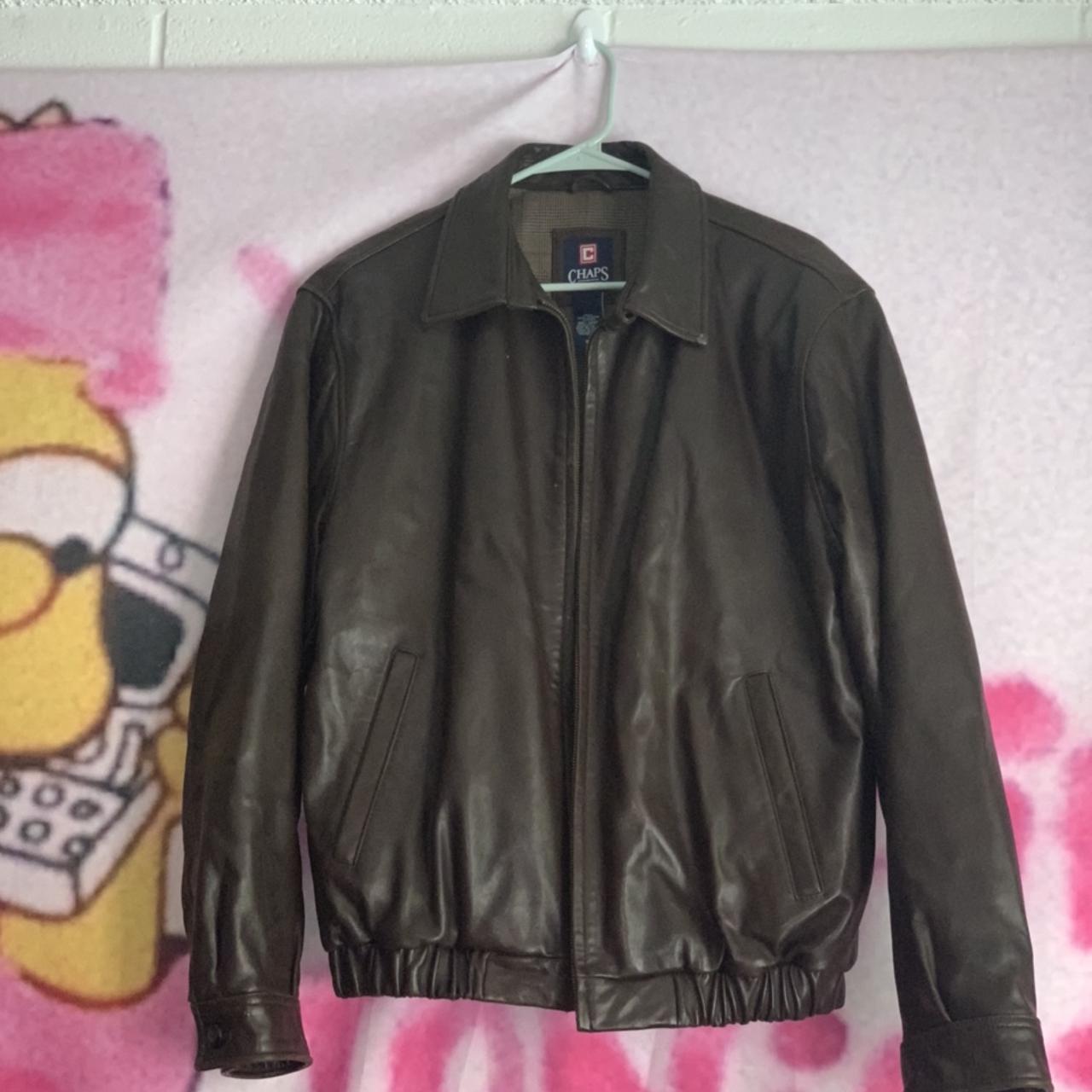 100% genuine leather Chaps Brown leather jacket. - Depop