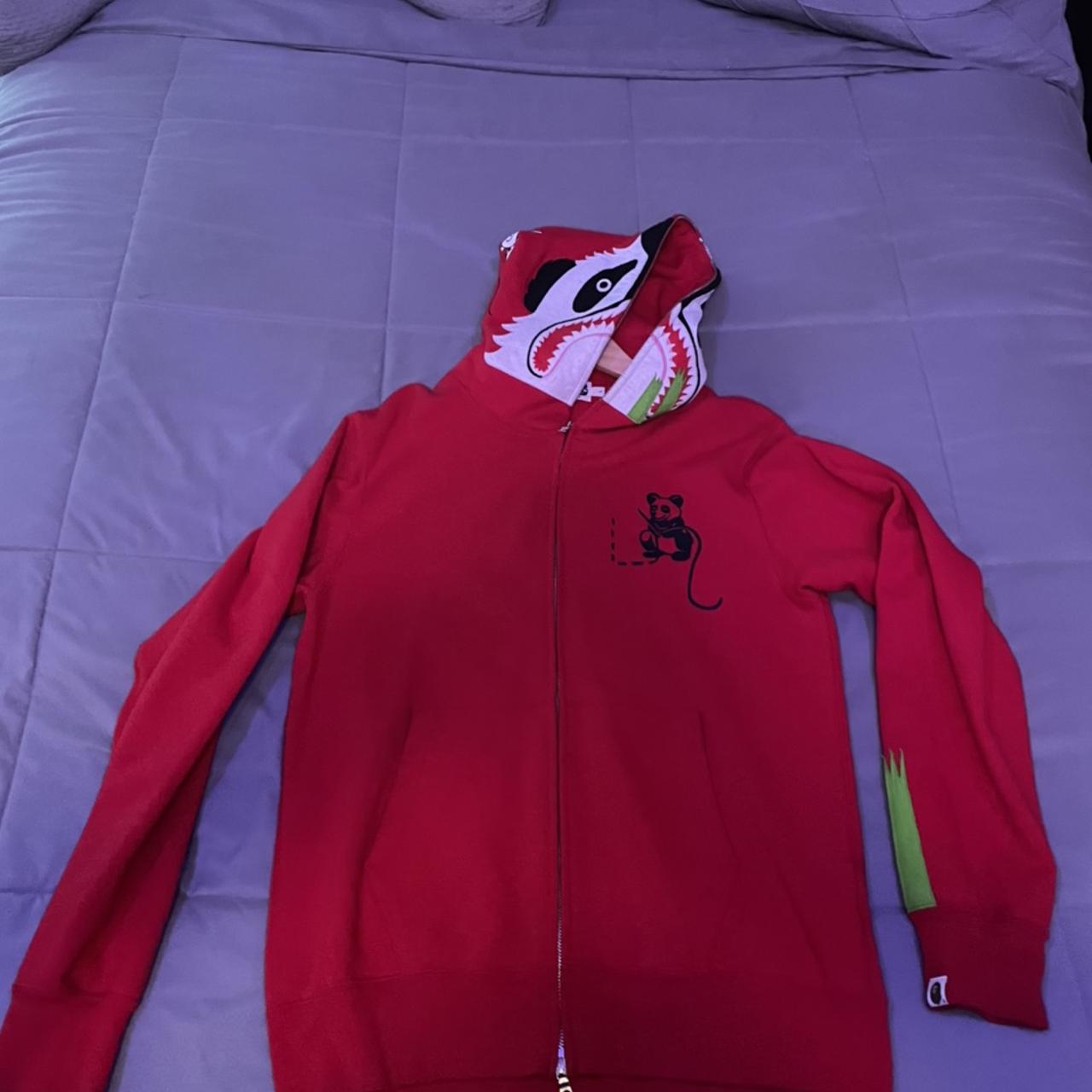 Red Bape Panda Full Zip Hoodie... - Depop