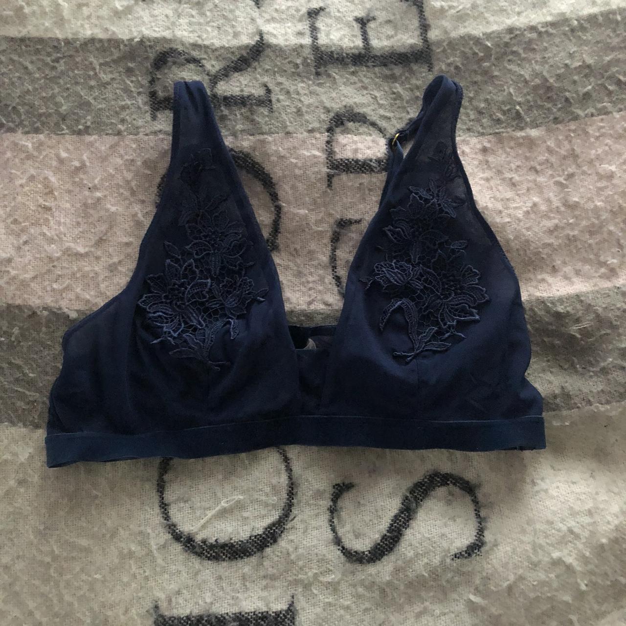 Blue embroidered bralette with bra clasps and... - Depop