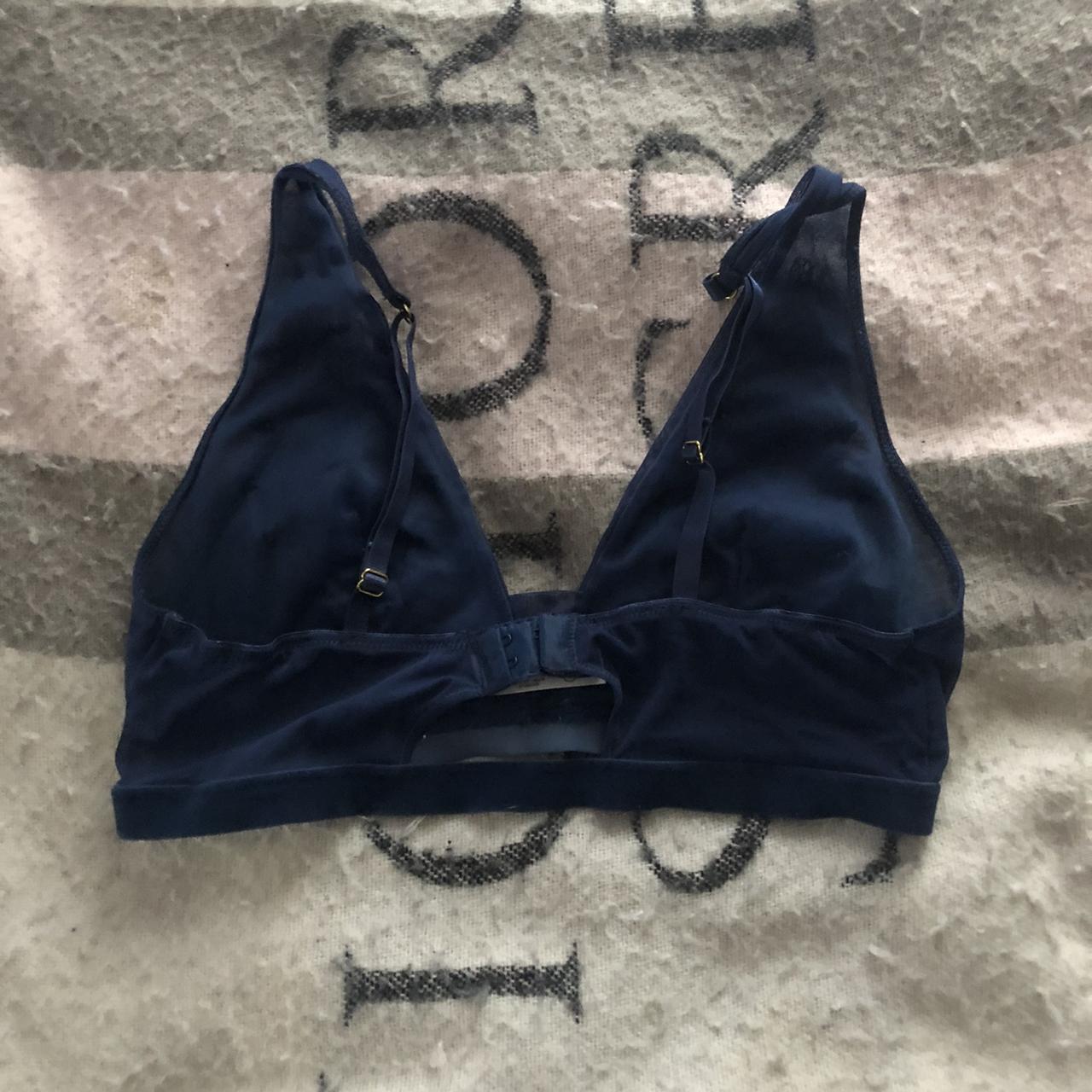 Blue embroidered bralette with bra clasps and... - Depop