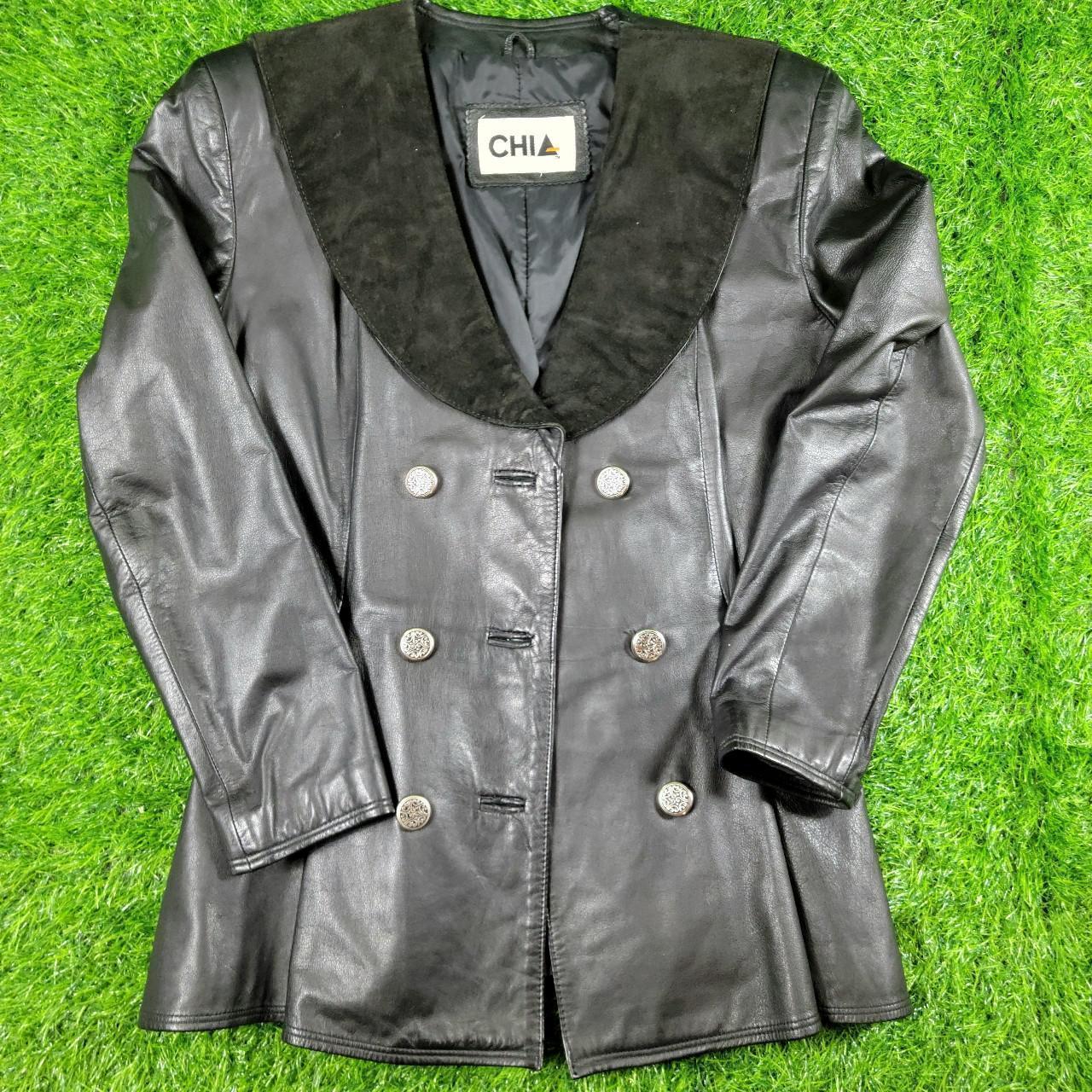 Vintage Chia Leather Jacket. Black leather. Heavy... - Depop