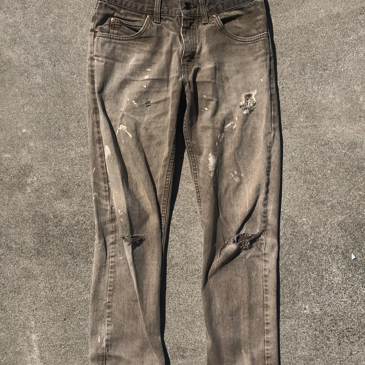 〰️ Lee Thrashed and Painted Khaki Jeans 〰️ Ripped and... - Depop