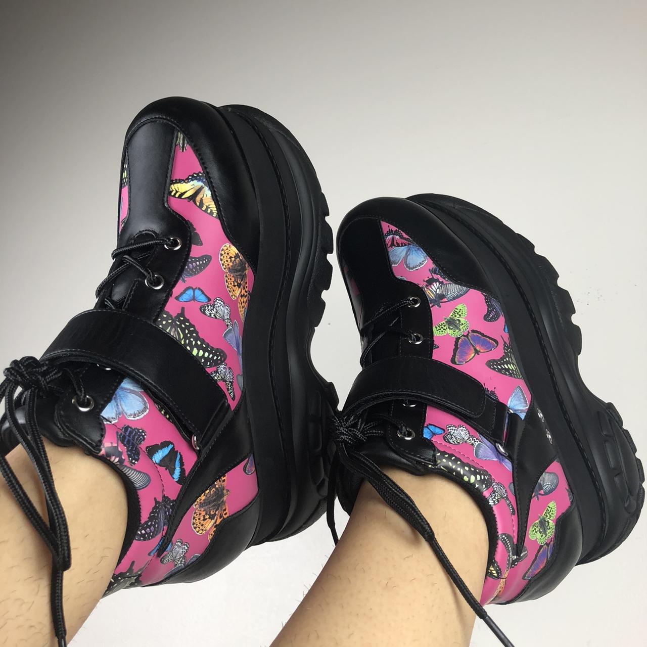🦋black & pink butterfly-patterned platforms🦋 - worn... - Depop