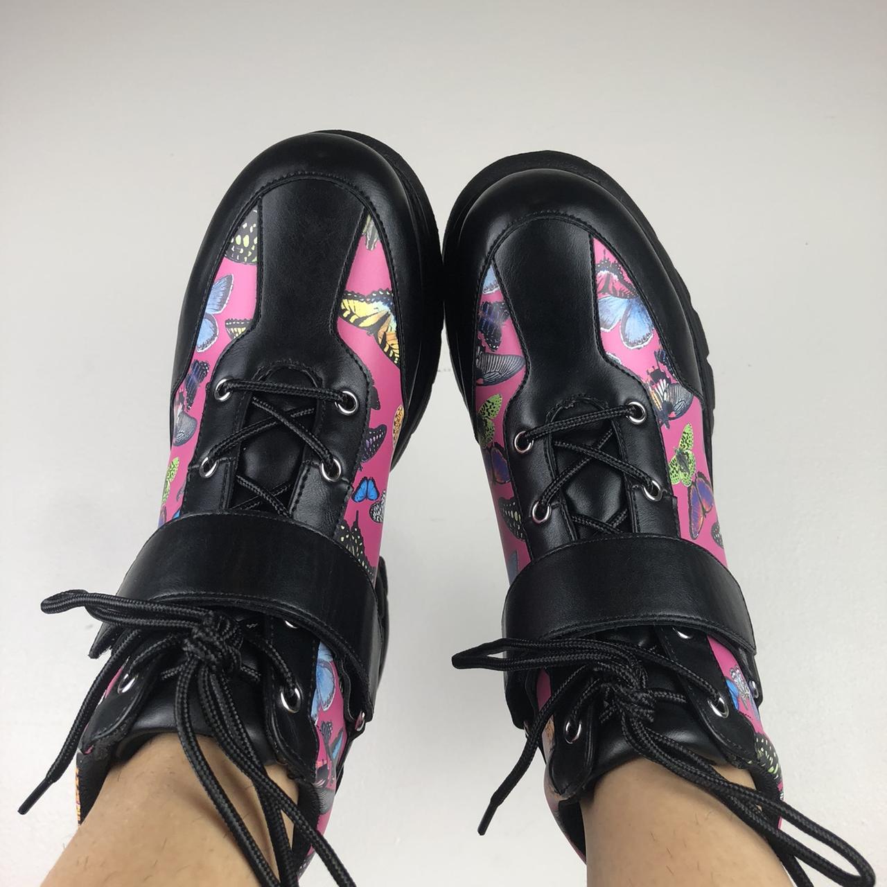 🦋black & pink butterfly-patterned platforms🦋 - worn... - Depop