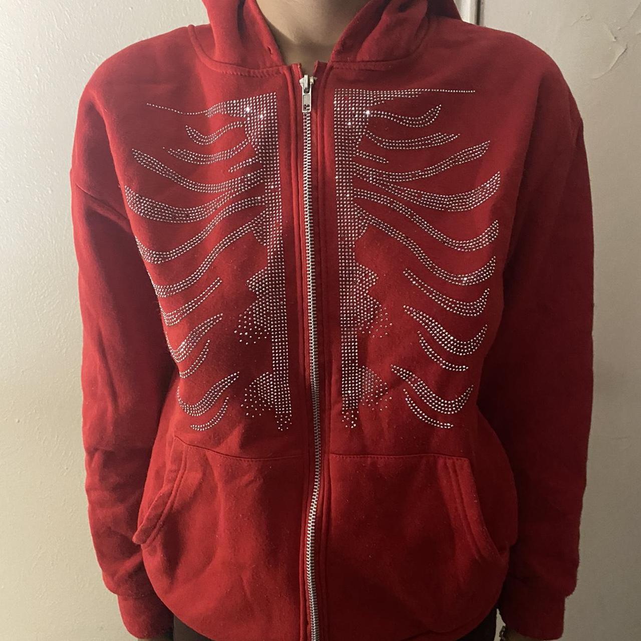 cute red skeleton rhinestone hoodie/jacket mens and... - Depop