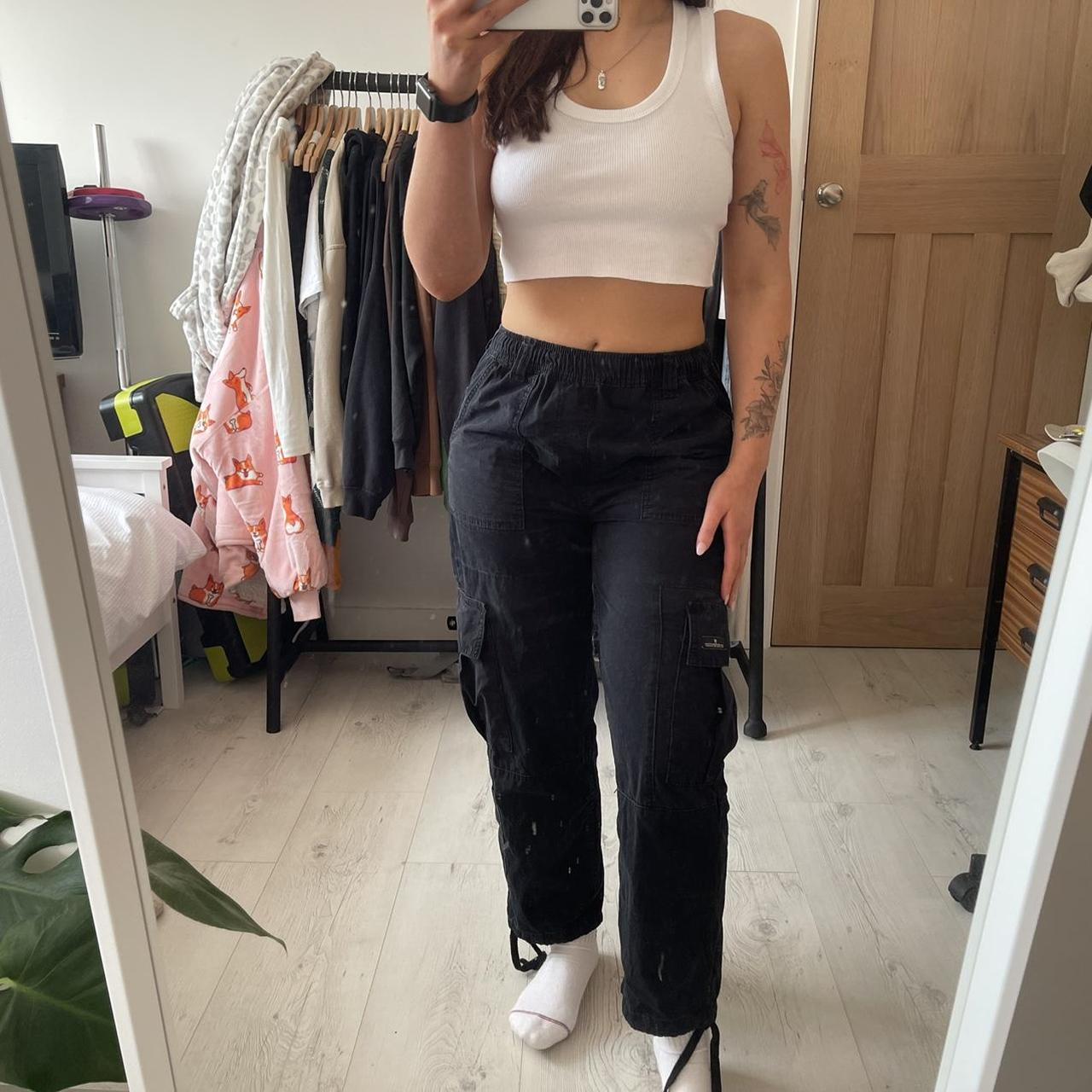 BDG black cargos, utility trousers mid/low rise and... - Depop