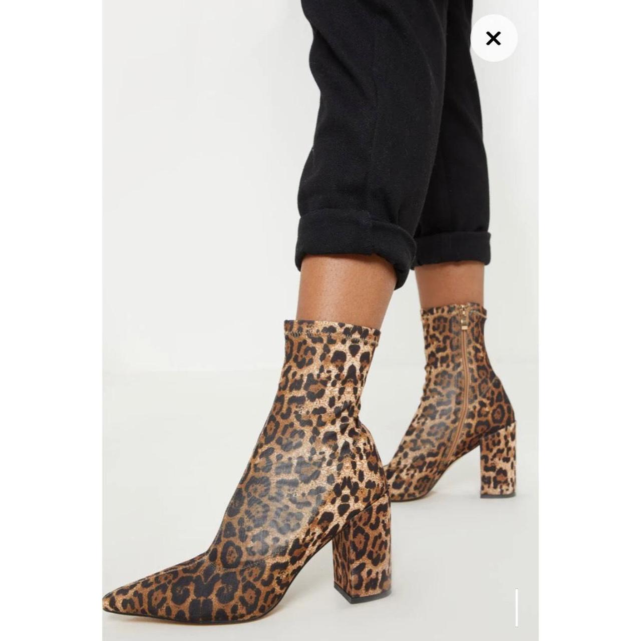 Leopard Mid Heel Point Ankle Sock Boot Worn once - Depop