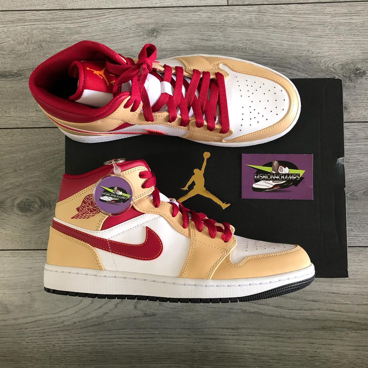 Jordan Men's Tan and Burgundy Trainers | Depop