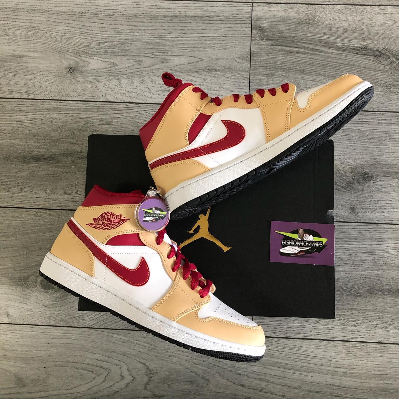 Jordan Men's Tan and Burgundy Trainers | Depop