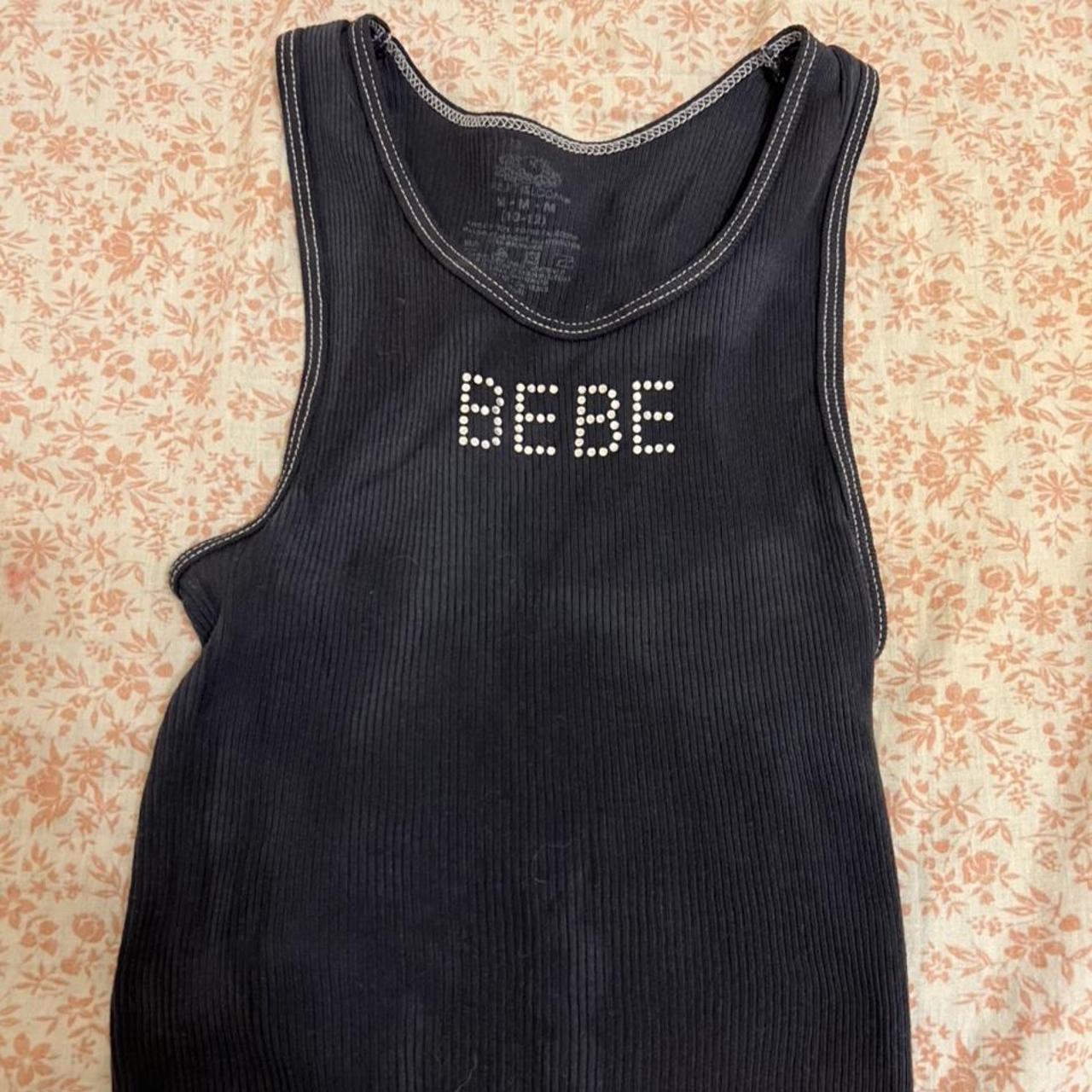 Black Bebe Rhinestone Tank Has cute white... - Depop