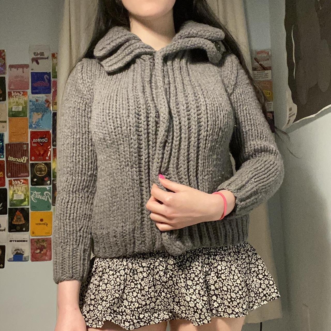 Light Grey Double Collared Button Up Sweater sz... - Depop