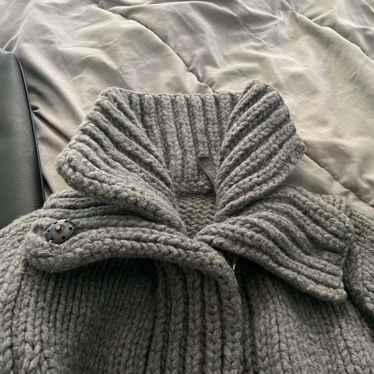 Light Grey Double Collared Button Up Sweater sz... - Depop