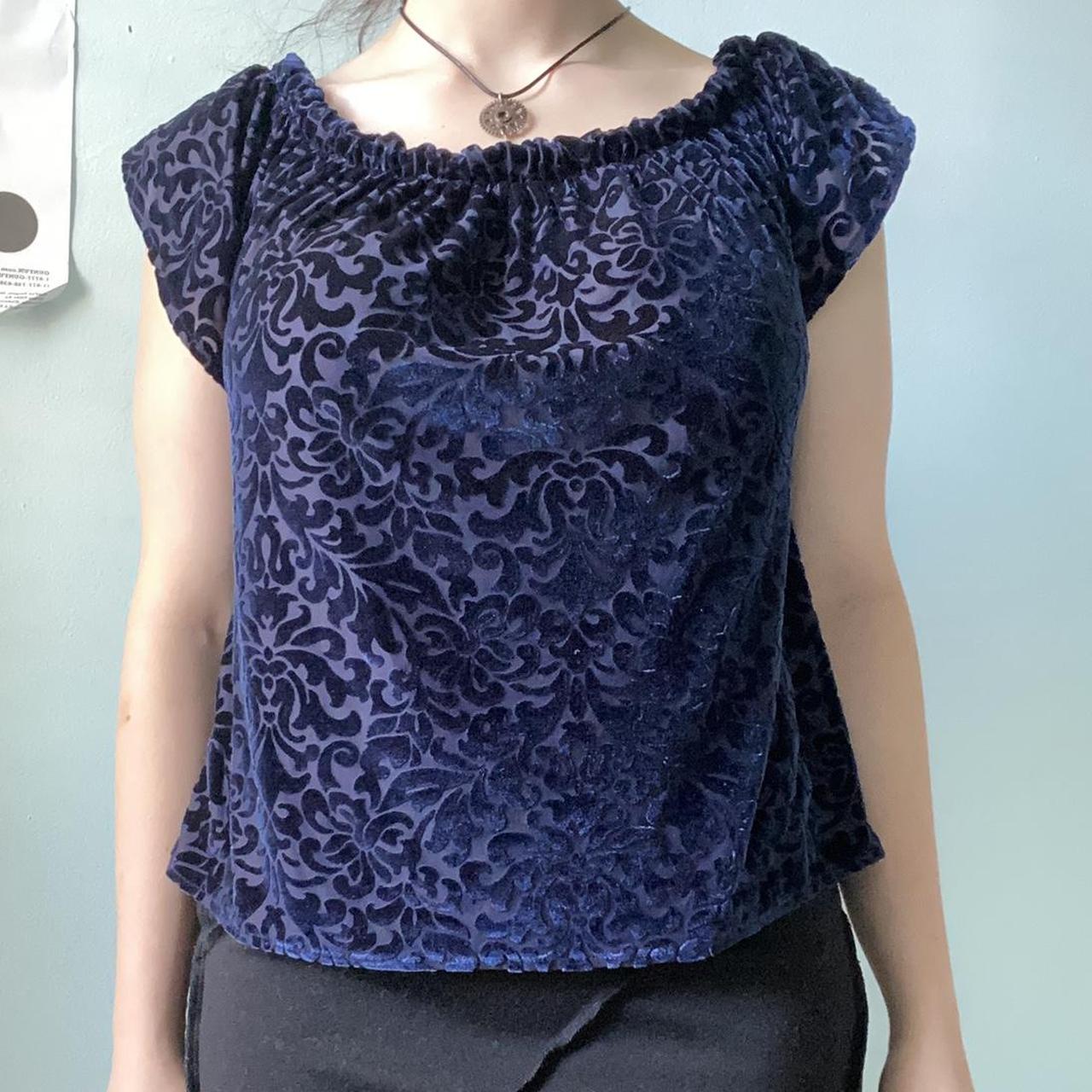 Hollister Dark Blue Velvet Top sz S/M Shipping:... - Depop
