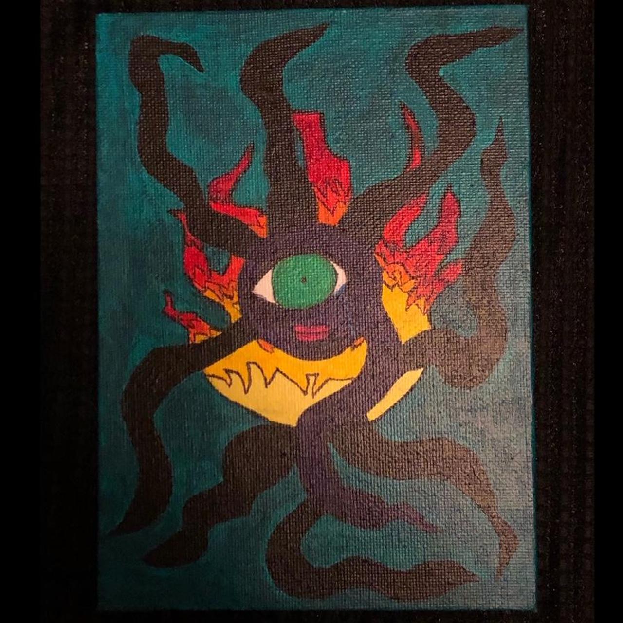 trippy demon small canvas acrylic painting hand... - Depop