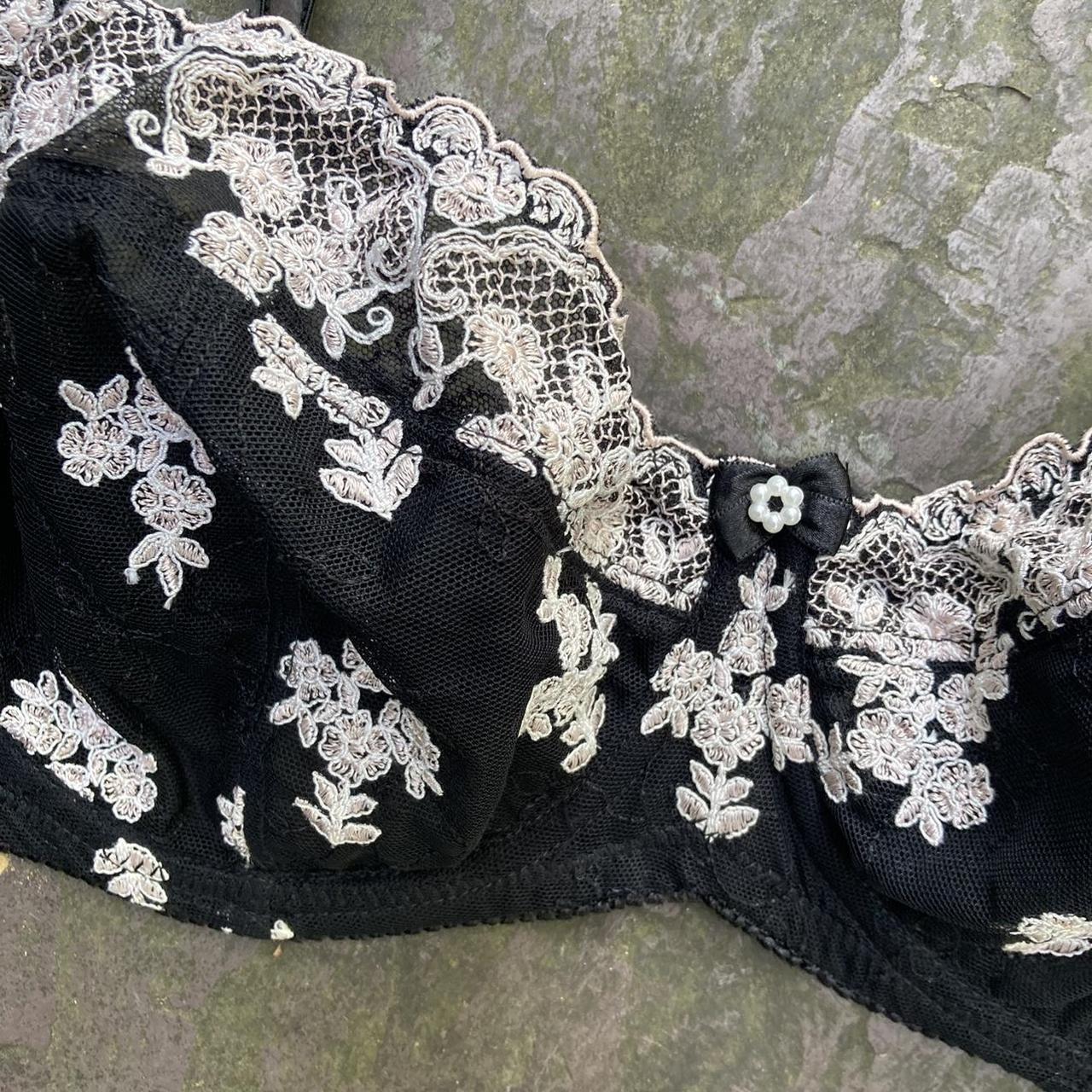 Ivory & Black Embroidered Felina Bra Pretty and... - Depop