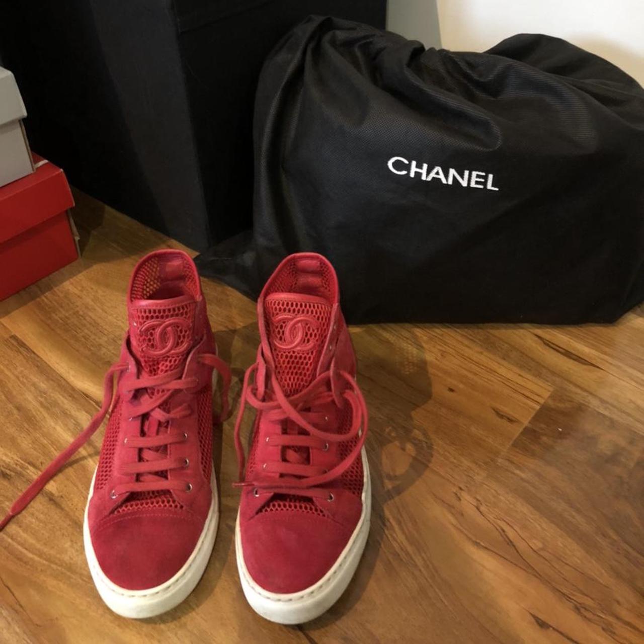 Rare Red Chanel Trainers Mesh & suede Amazing... - Depop
