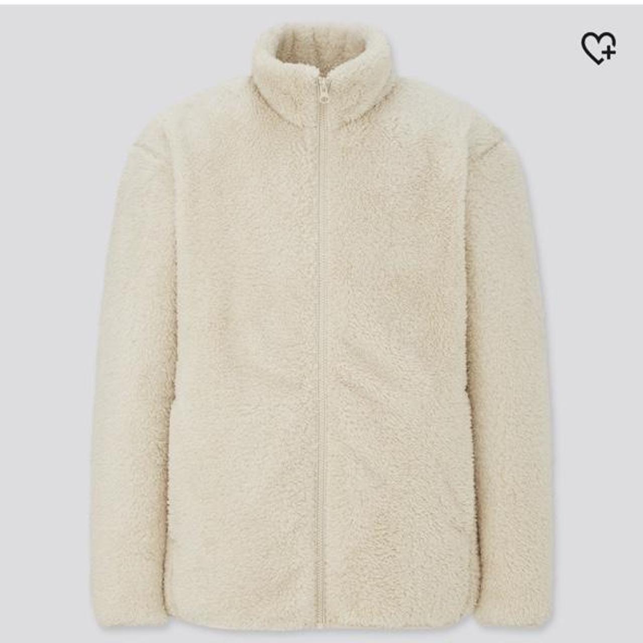 Uniqulo mens fluffy zip up in cream Never worn... - Depop