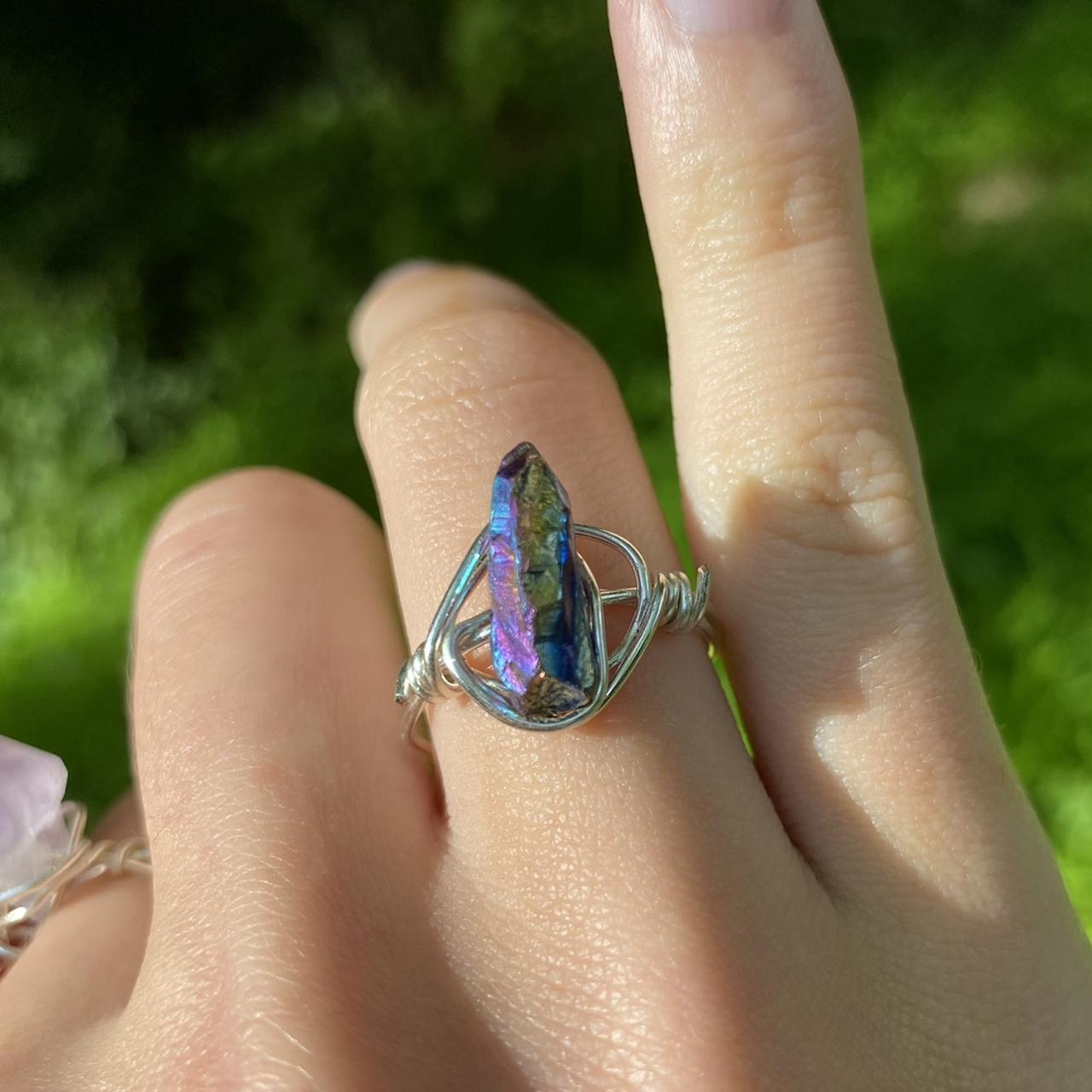 Rainbow Aura Quartz Ring Handmade by me!! SIZE:... - Depop