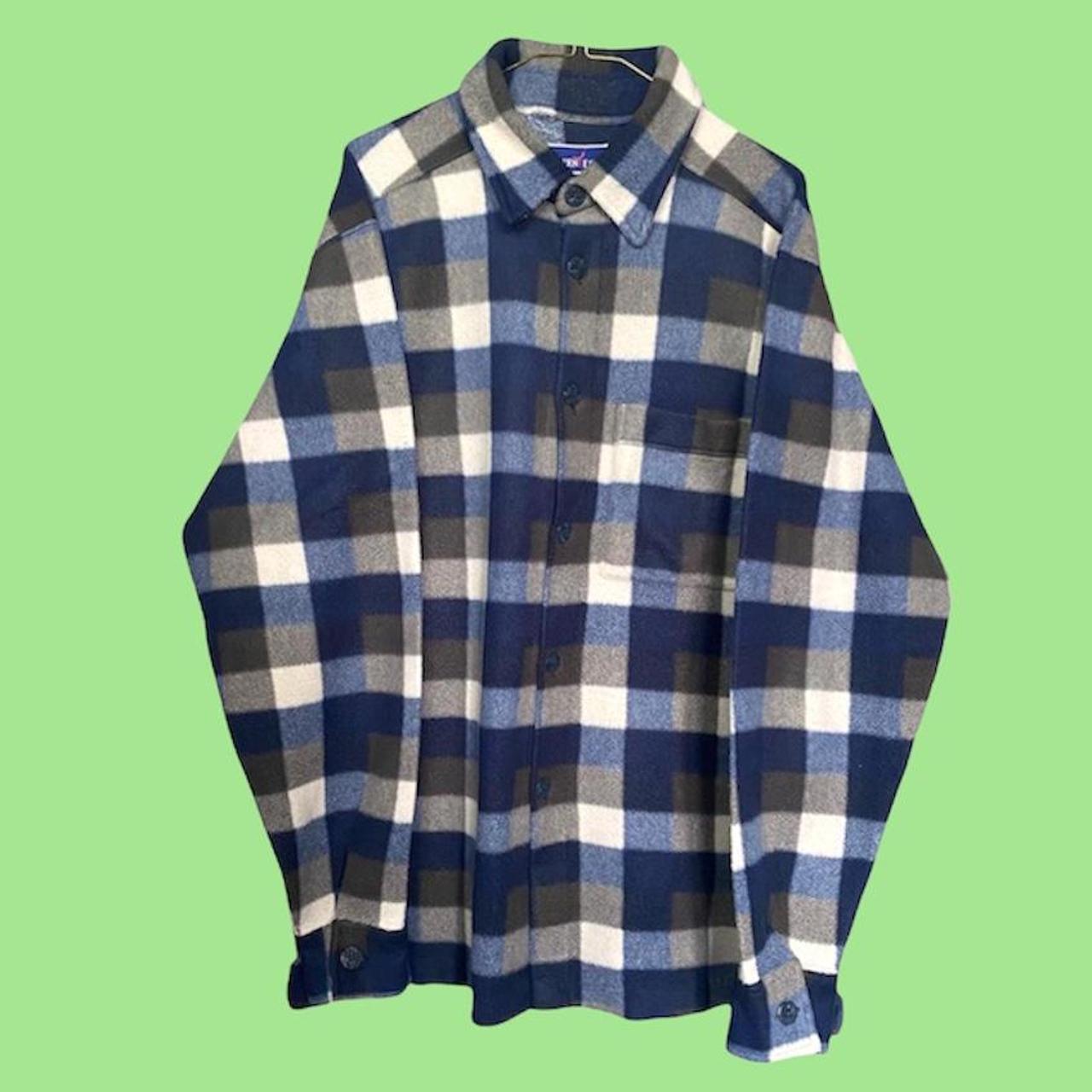 Vintage Check fleece shirt M Brand - Green... - Depop