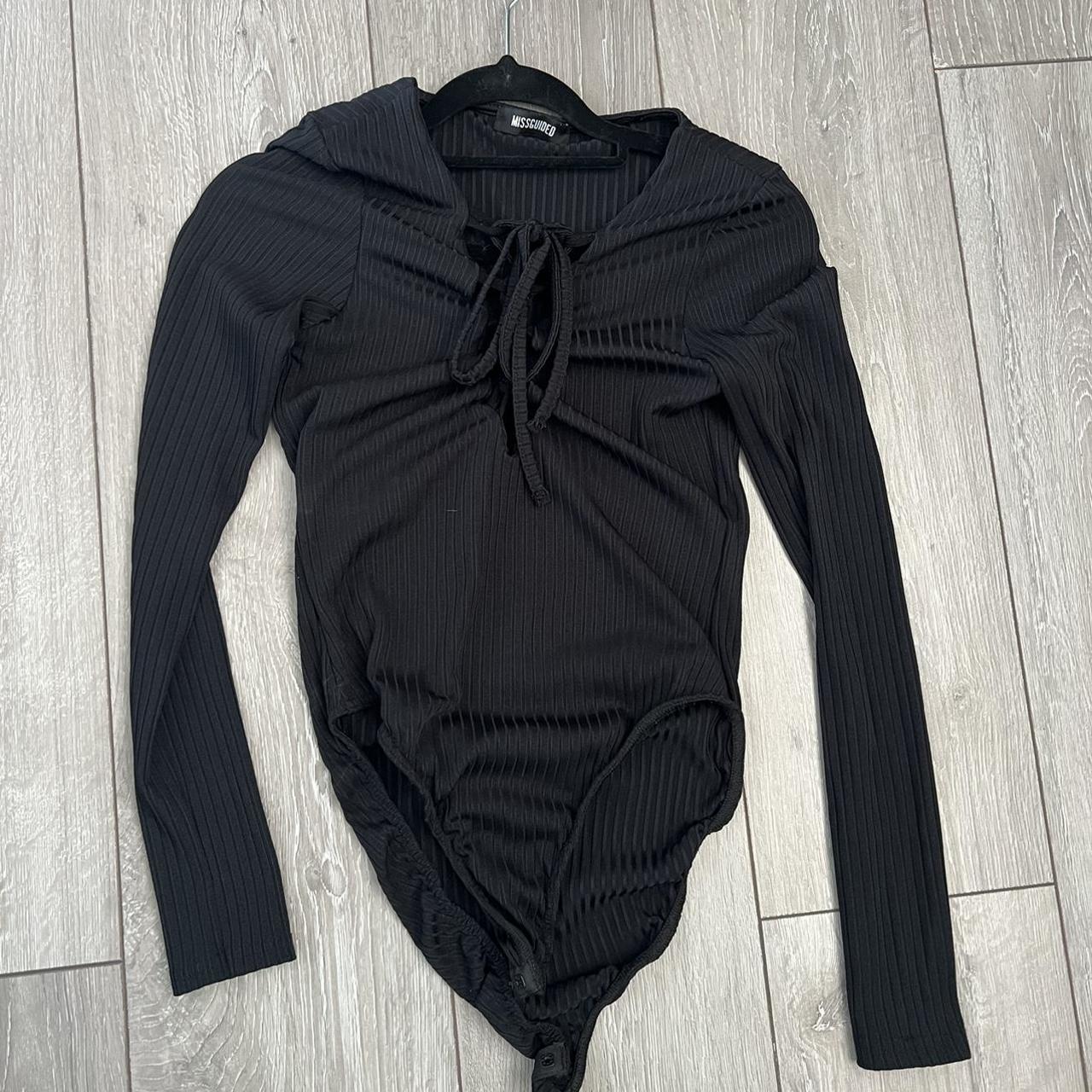 Black Lace Up Bodysuit. Size 10 from Missguided.... - Depop