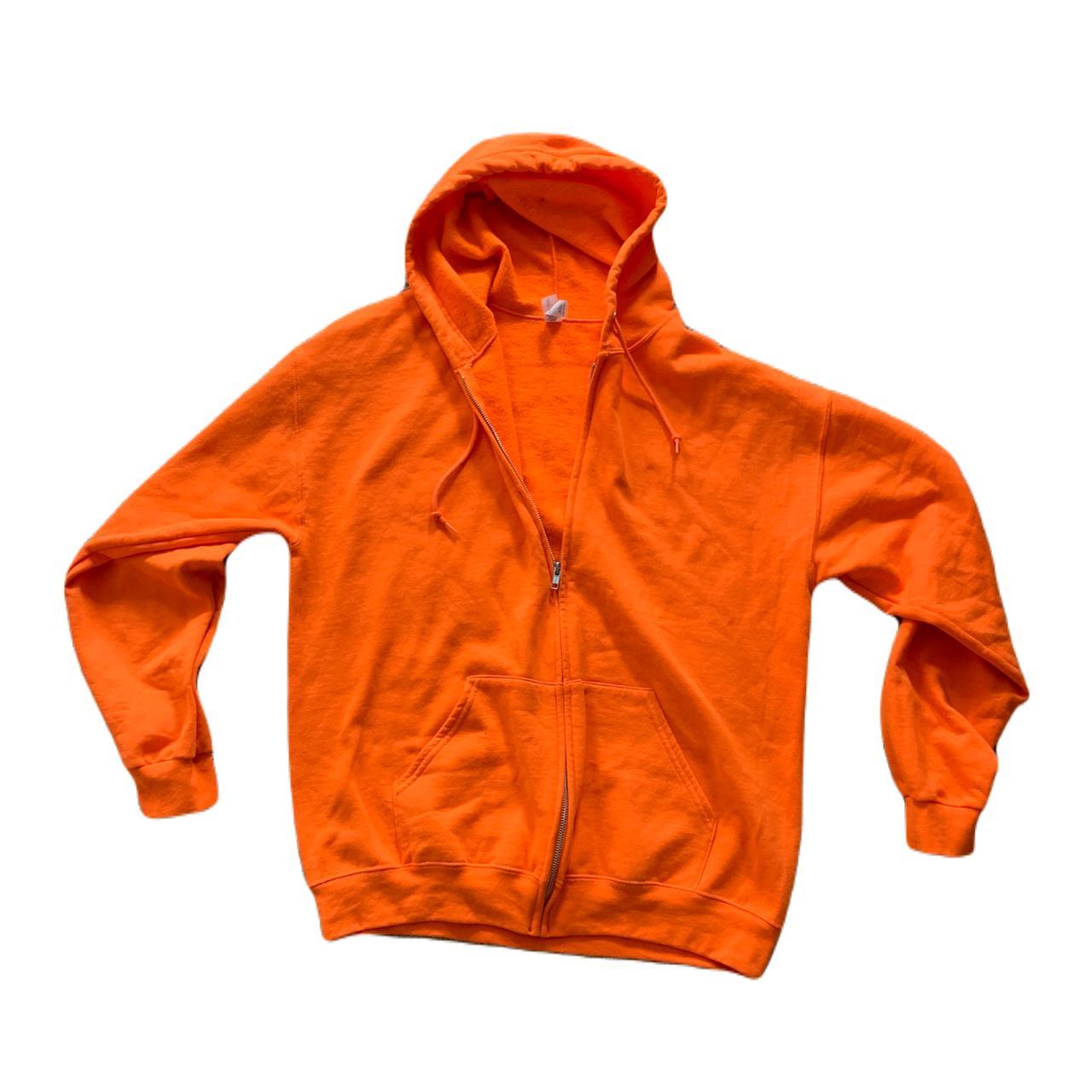 jerzees neon orange zip hoodie chest: 23" length:... - Depop