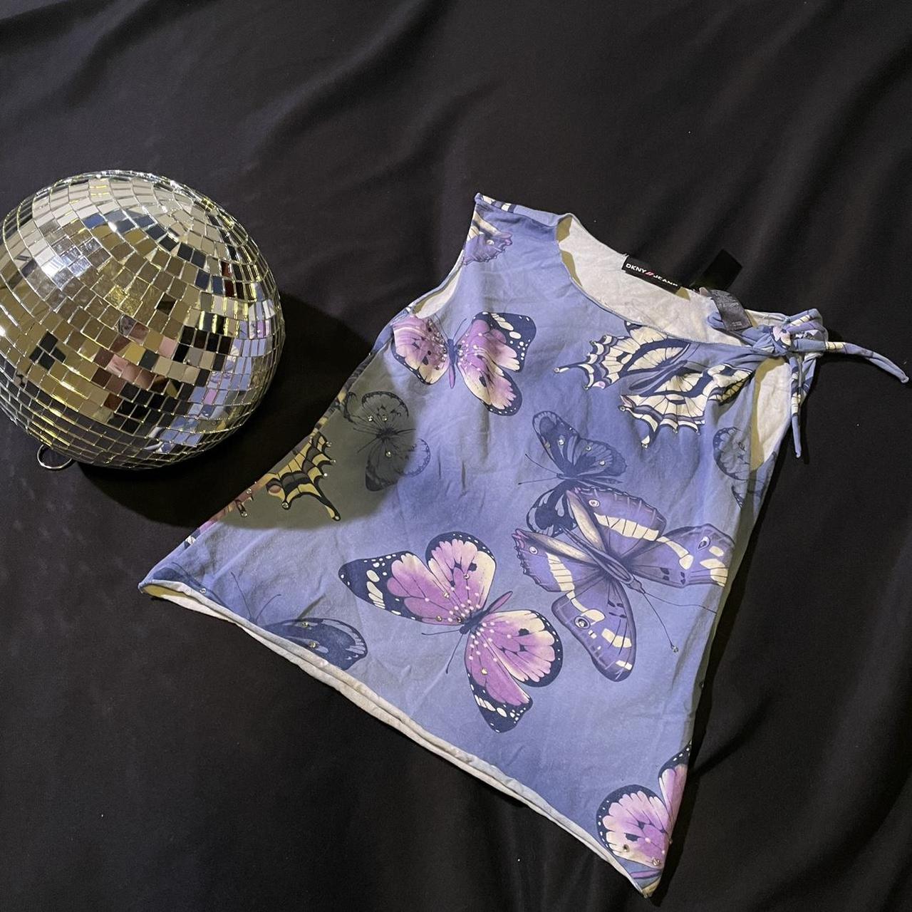 Bedazzled butterfly top DKNY Jeans blue butterfly... - Depop