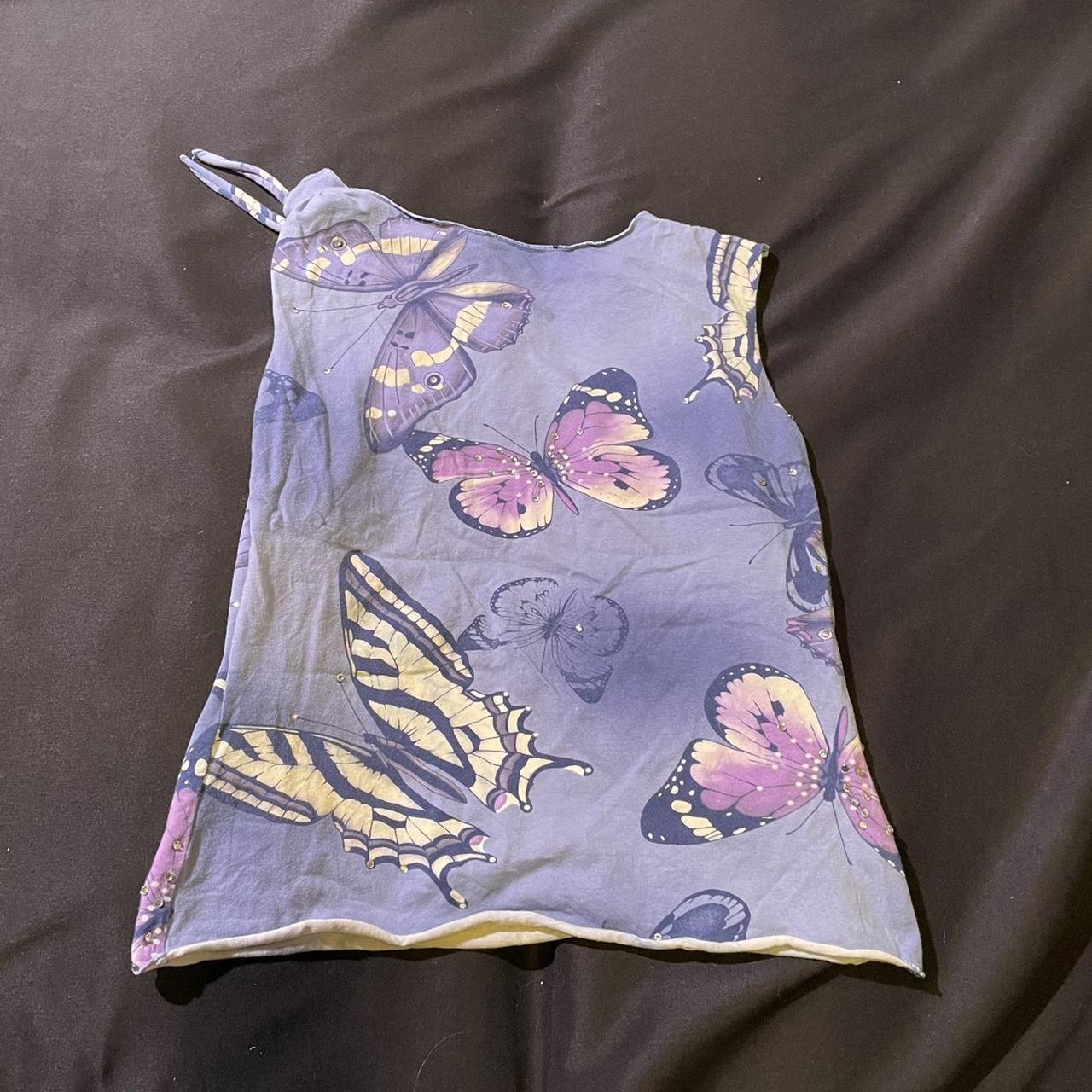 Bedazzled butterfly top DKNY Jeans blue butterfly... - Depop
