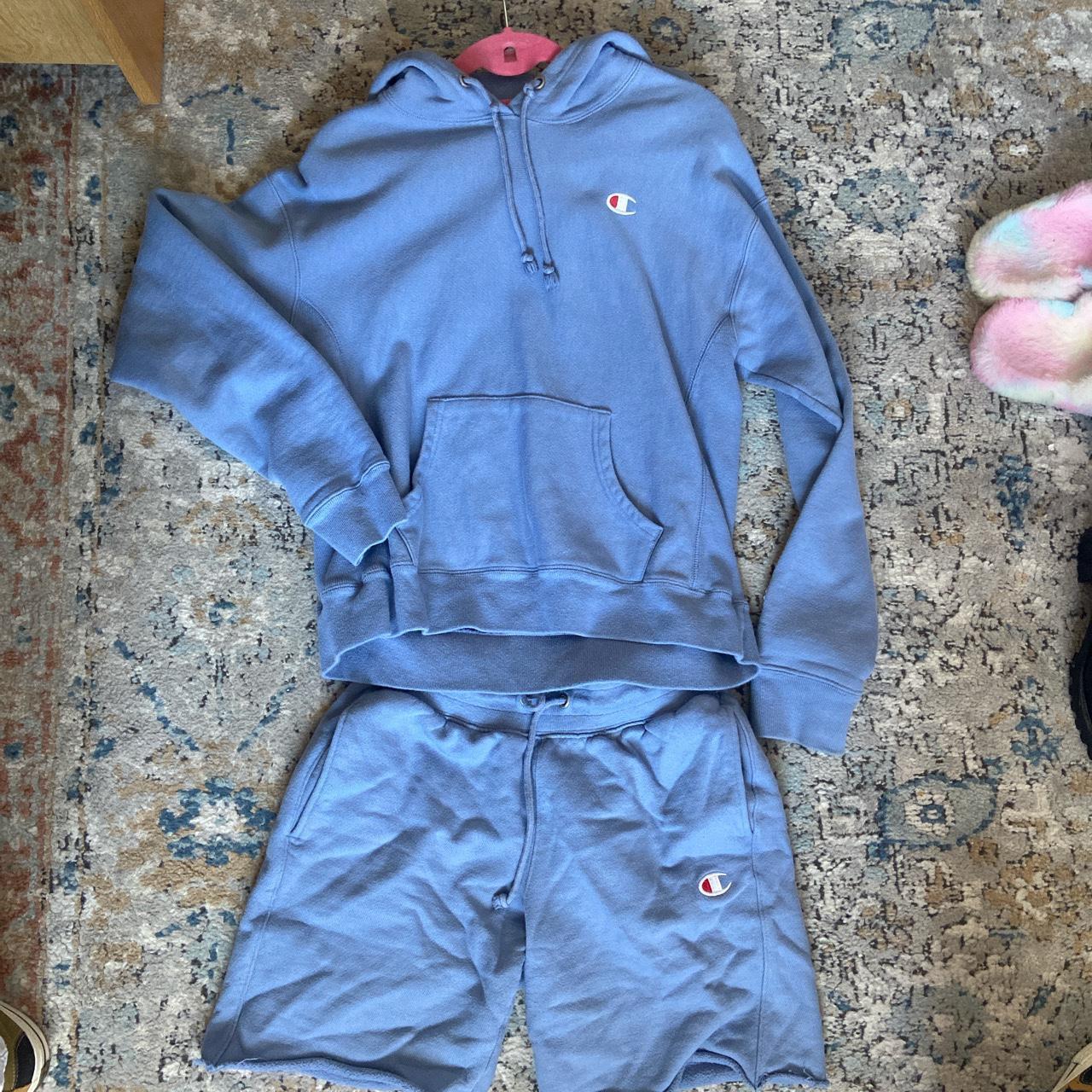 Baby blue champion set Both are size medium but fit... - Depop