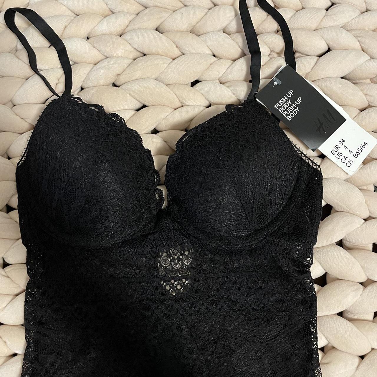 H&M laced bodysuit -wires and padding in bust... - Depop