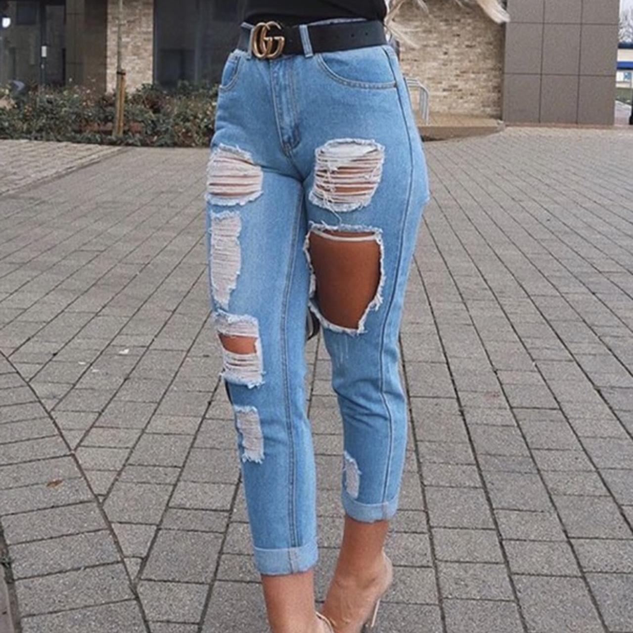 Riot High Rise Ripped Jeans, Missguided high waisted... - Depop