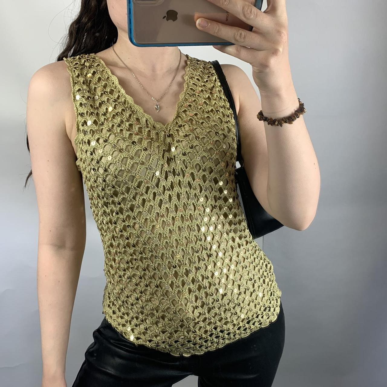 00s gold mesh top with lining Brand is River Island... - Depop