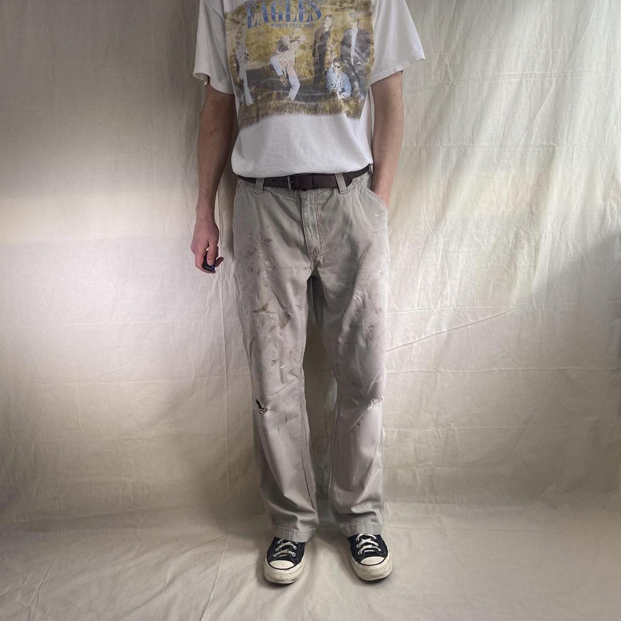 Vintage 90s Carhartt carpenter jeans in a tan beige... - Depop Vintage 90s Carhartt carpenter jeans in a tan beige... - Depop