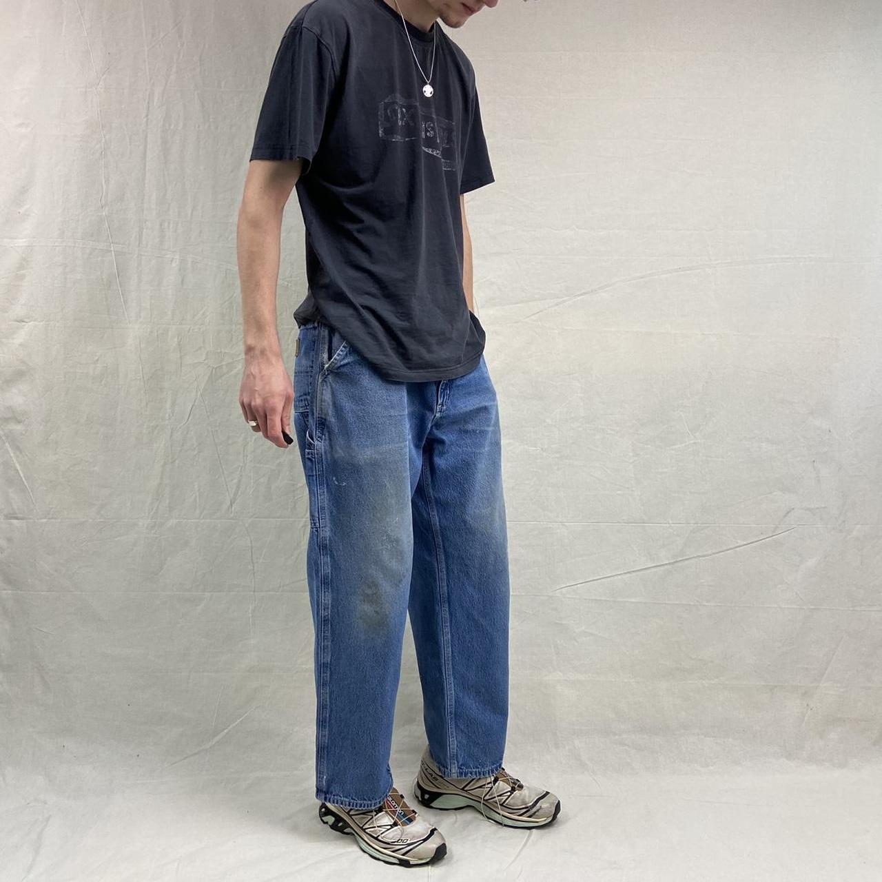 Vintage 90s Carhartt carpenter jeans in a mid blue... - Depop Vintage 90s Carhartt carpenter jeans in a mid blue... - Depop