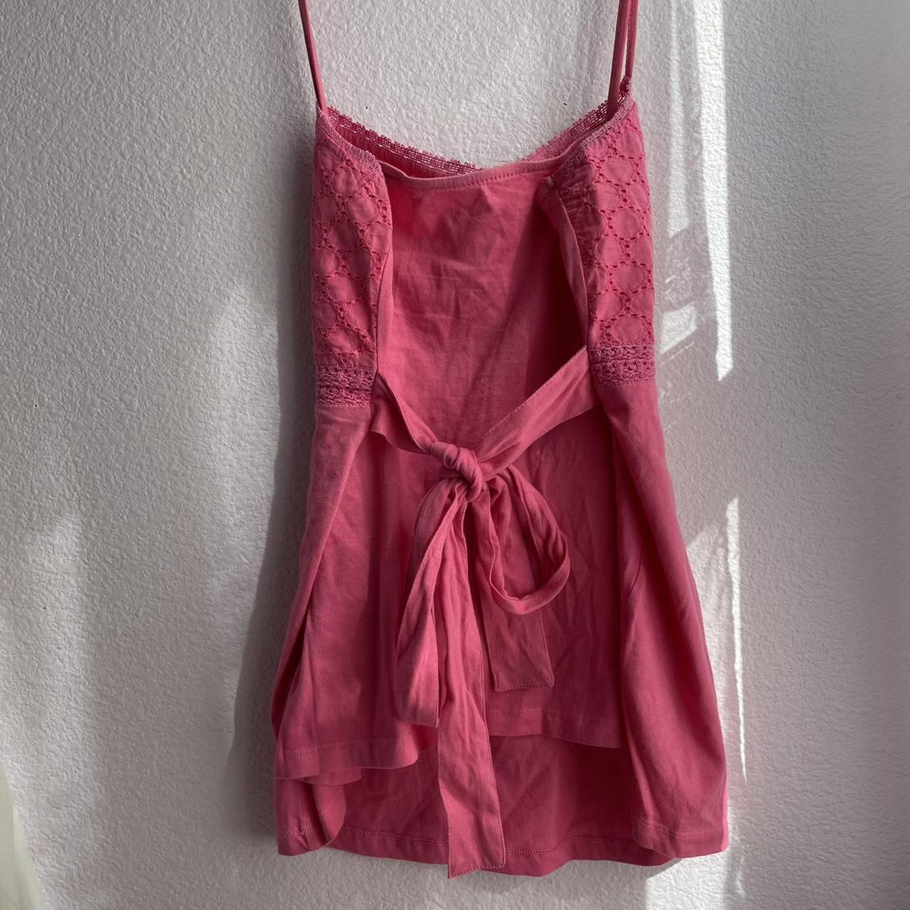vintage pink 2000s tank top with straps to tie in... - Depop