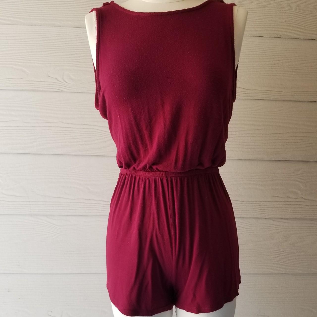 Burgundy open back romper twist knot back Size S - Depop