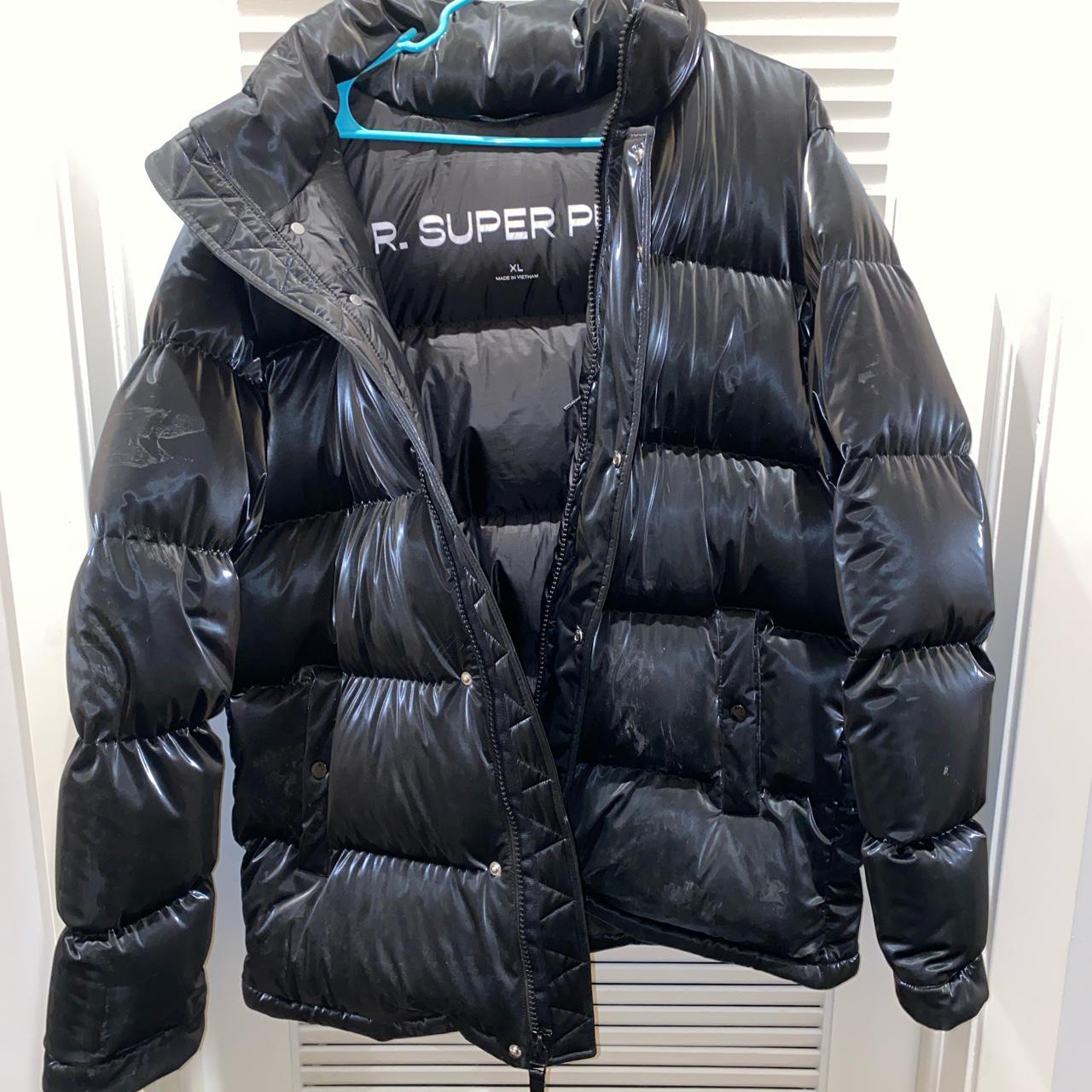 Open to offers. Men’s super puff liquid shine black... - Depop