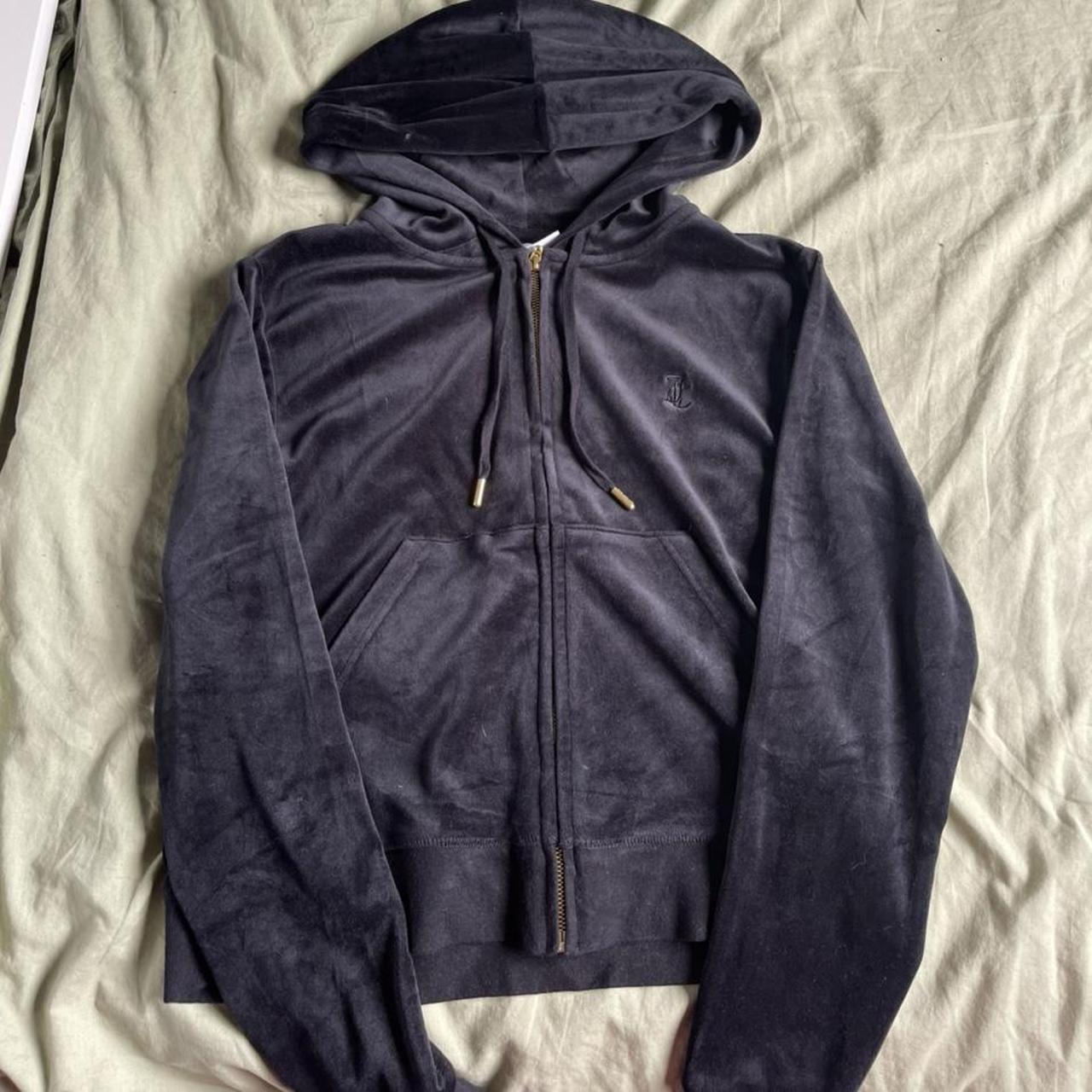 BLACK VELOUR JUICY COUTURE ZIP UP HOODIE ️ Hardly... - Depop