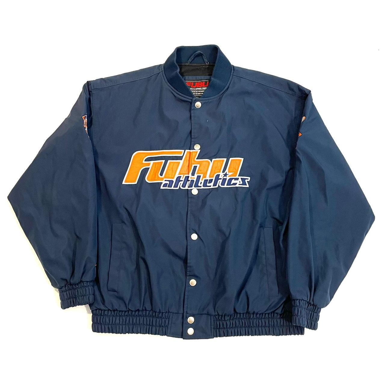 Fubu Athletics light jacket bomber in navy big... - Depop
