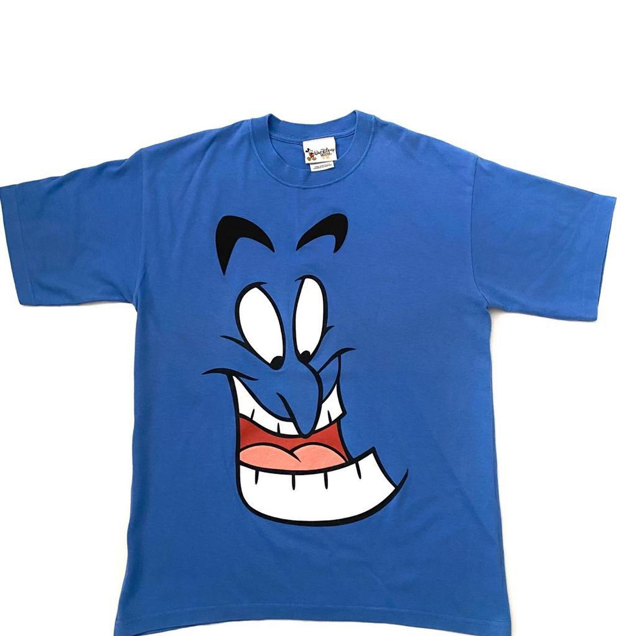 Aladdin Genie Disney tee T-shirt in navy vintage 90s... - Depop