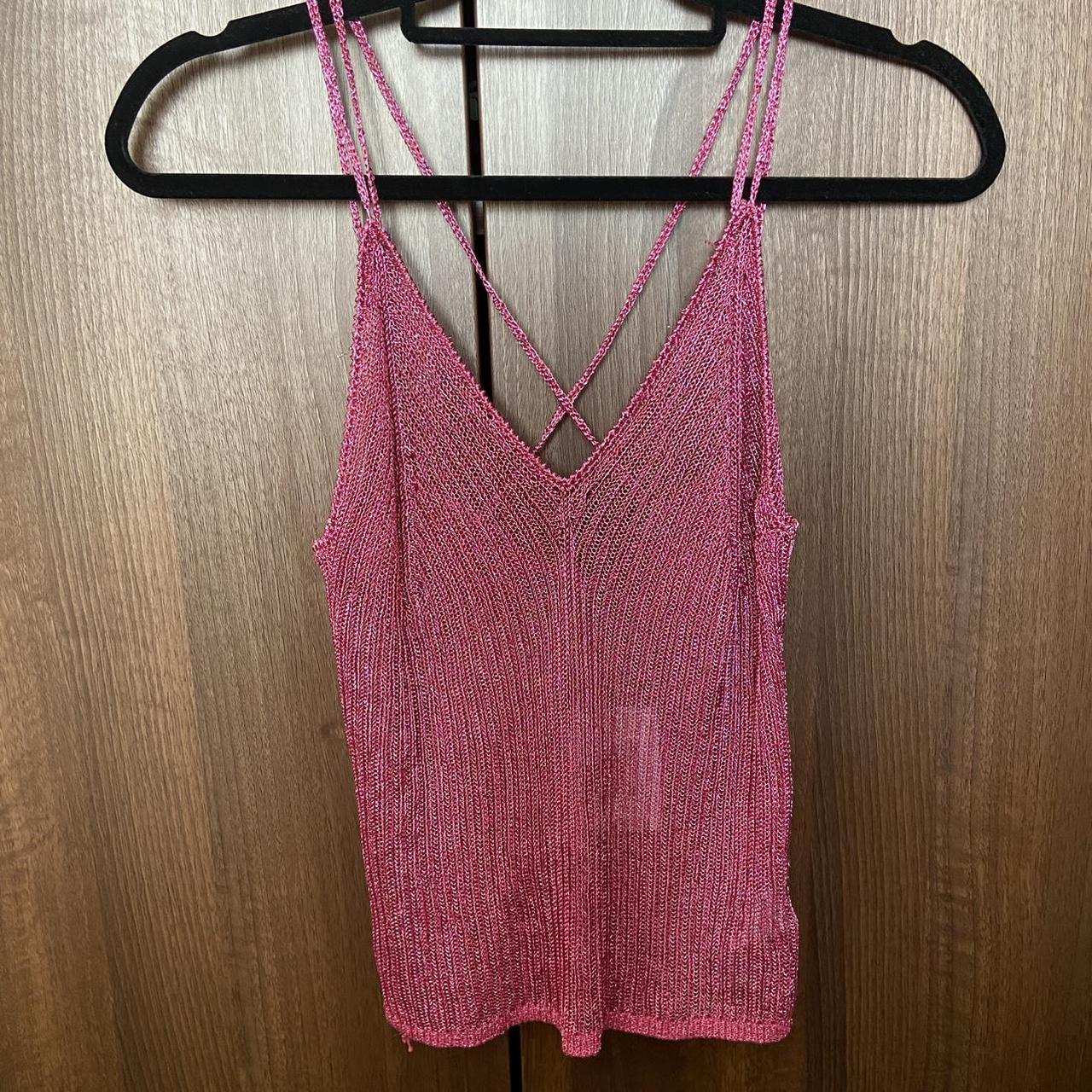 Metallic pink woven mesh top Topshop In... - Depop