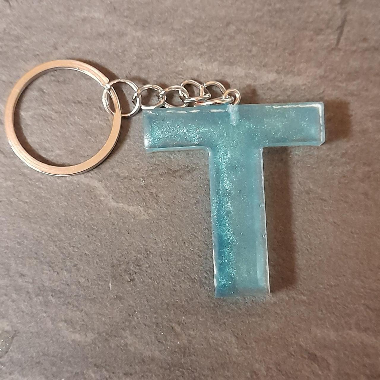 Handmade epoxy resin Letter T keyring / keychain... - Depop