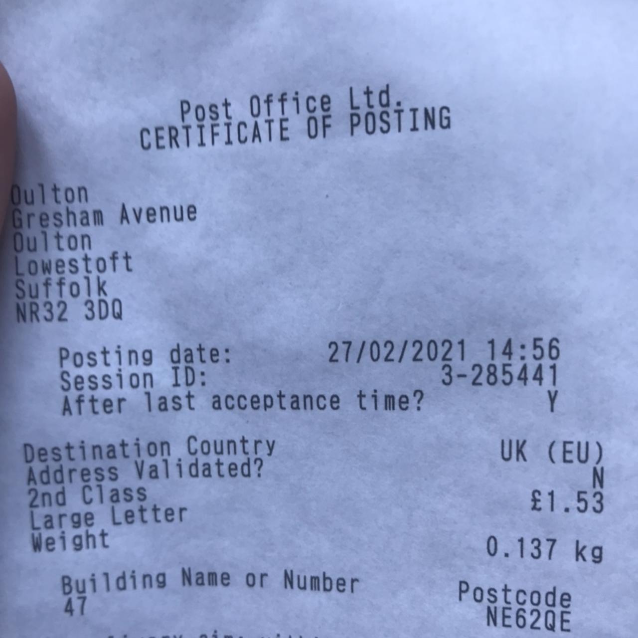 proof of postage - Depop