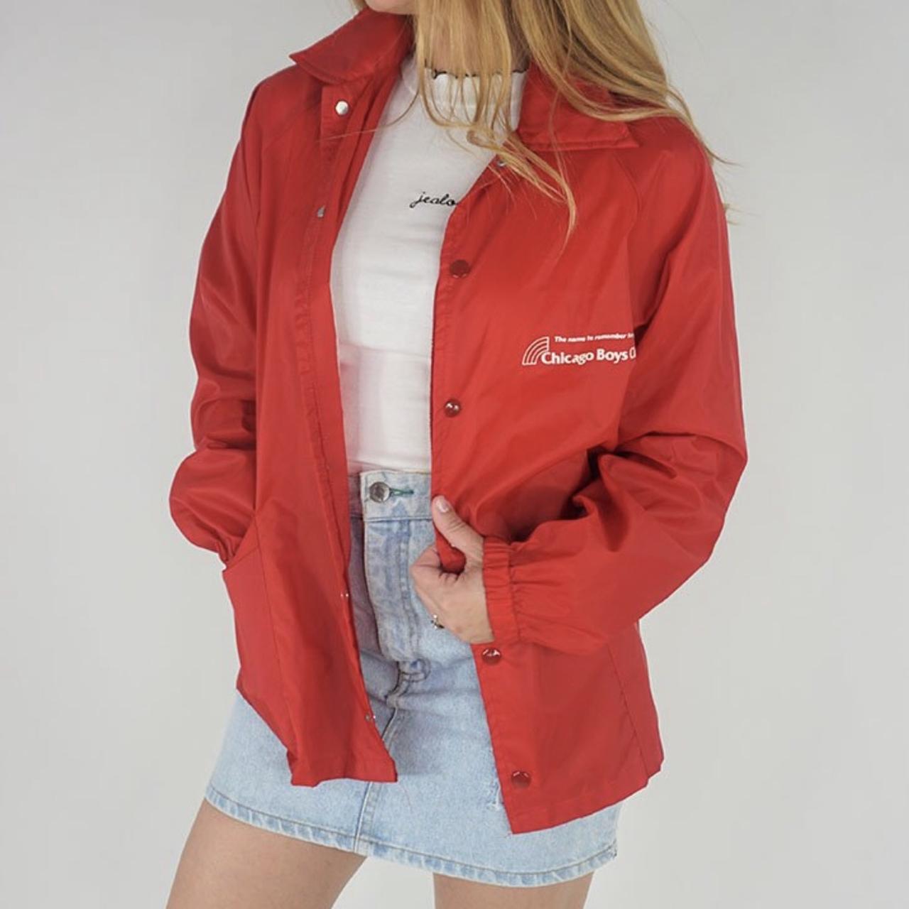 Red coach style windbreaker jacket featuring snap... - Depop