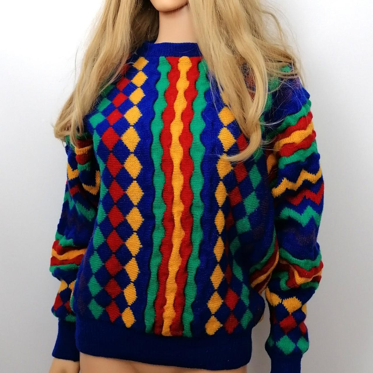 Colorful 80s sweater - 90s oversize slouchy jumper -... - Depop