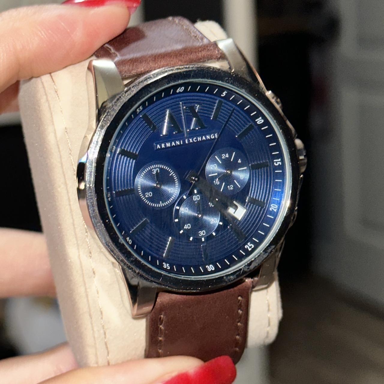 Armani Exchange Men's Blue and Silver Watch | Depop