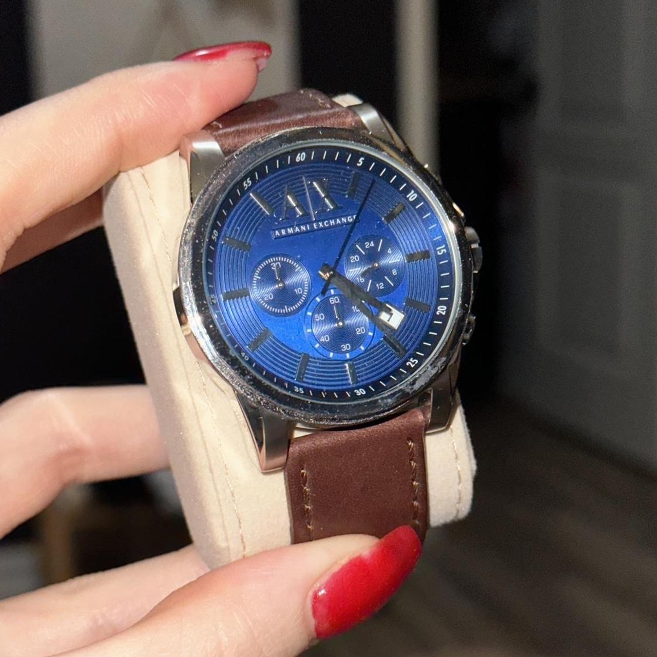 Armani Exchange Men's Blue and Silver Watch | Depop