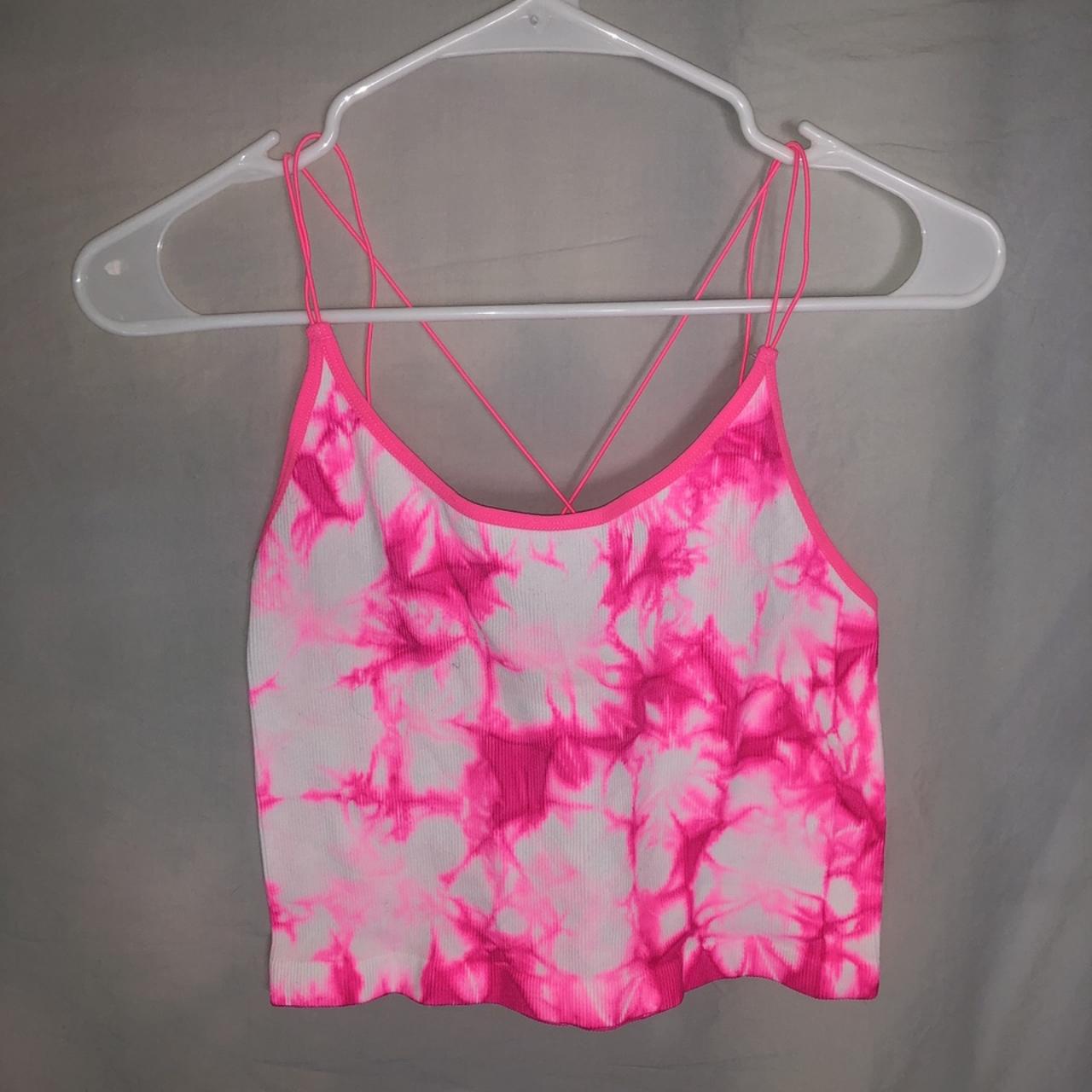 No Boundaries cropped neon pink tie-dye cami top... - Depop