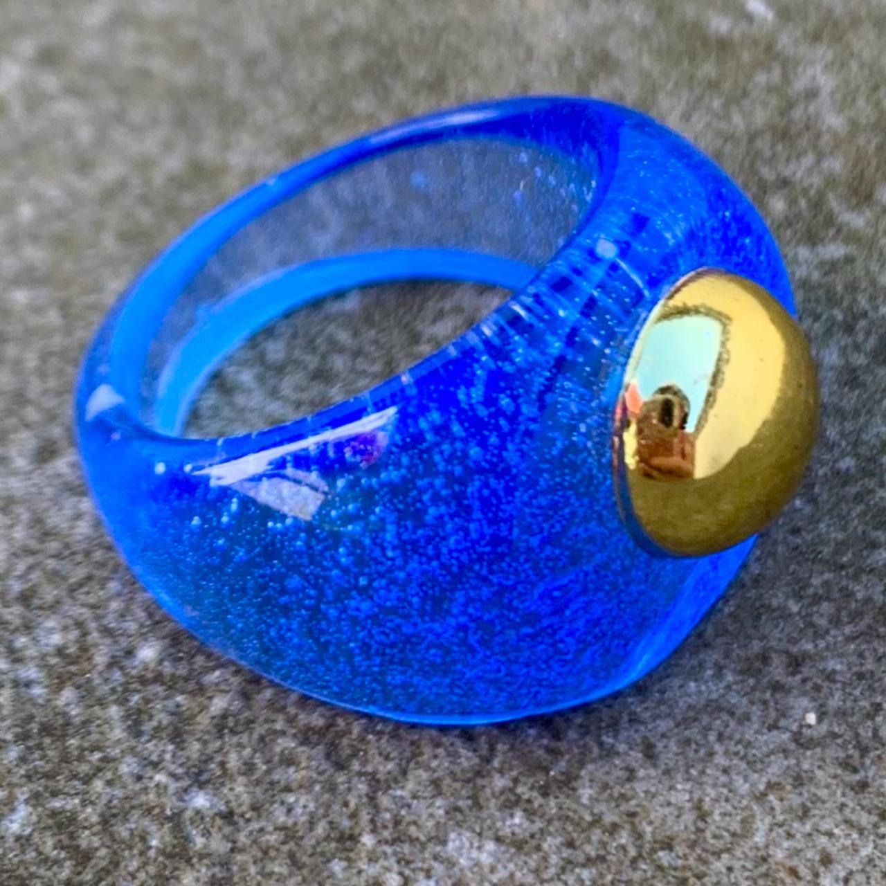 Dark blue transparent signet ring design resin ring... - Depop